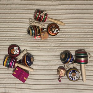 4 Mexican Toys. Balero, Spinning Top, Take 2, Yo-yo or Magic Tables ...