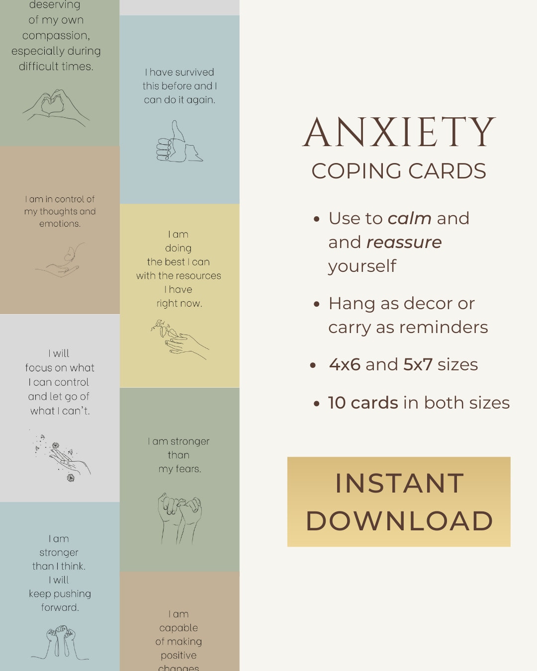 Anxiety Coping Cards, Anxiety Management, Minimalist Design, Mental ...