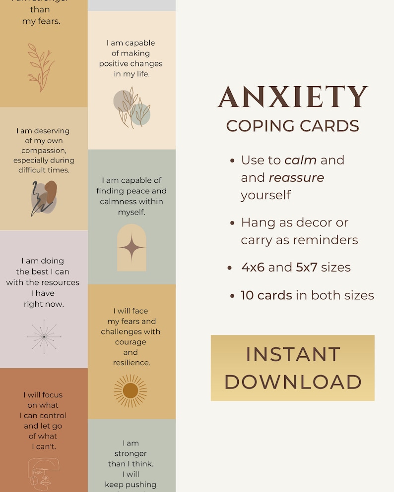 Anxiety Coping Cards Anxiety Management Boho Design Mental - Etsy