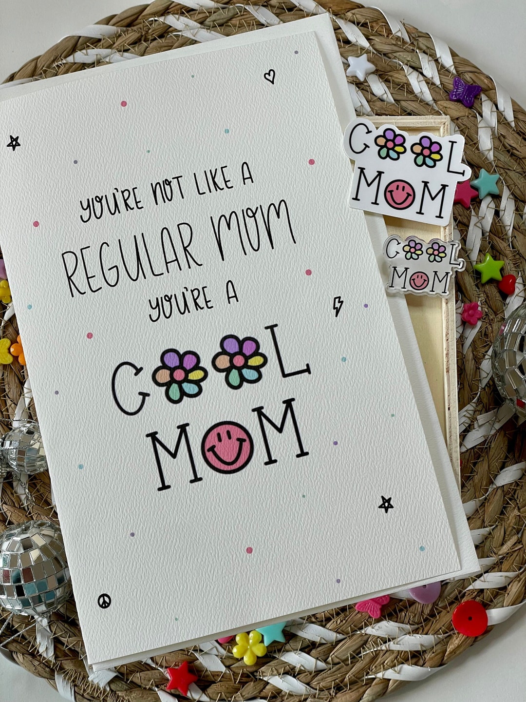 Cool Mom Gift Set: Retro Card, Waterproof Sticker & Acrylic Pin - Etsy