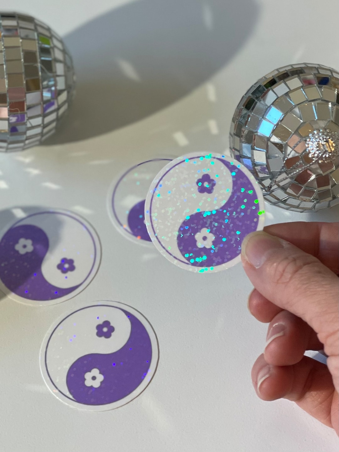 Glitter Yin Yang Sticker / Flower Yin Yang Sticker / Purple Yin Yang ...