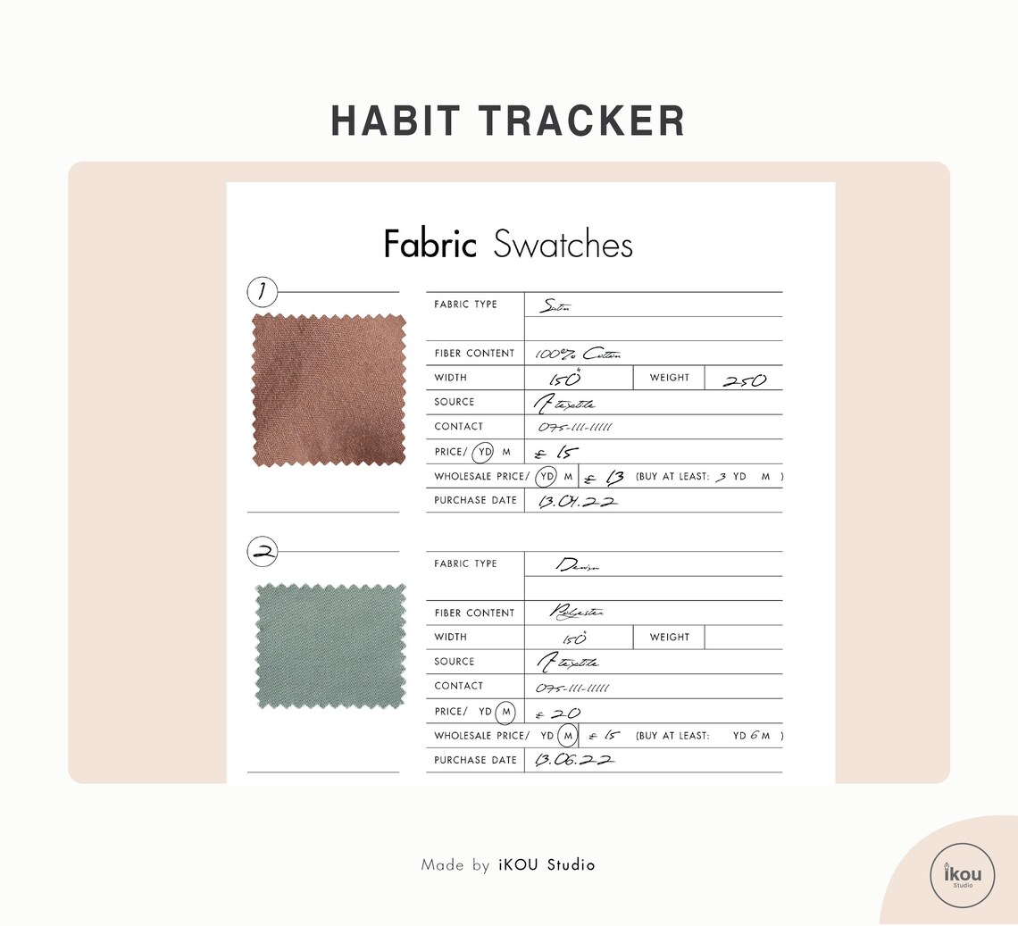 Printable Fabric Swatches Template | 2 Versions | PDF - A4 - A5 - US ...