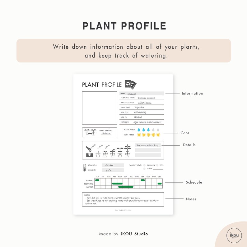 Printable Plant Care Sheet | Plant Profile, Water Tracker, Plant ...