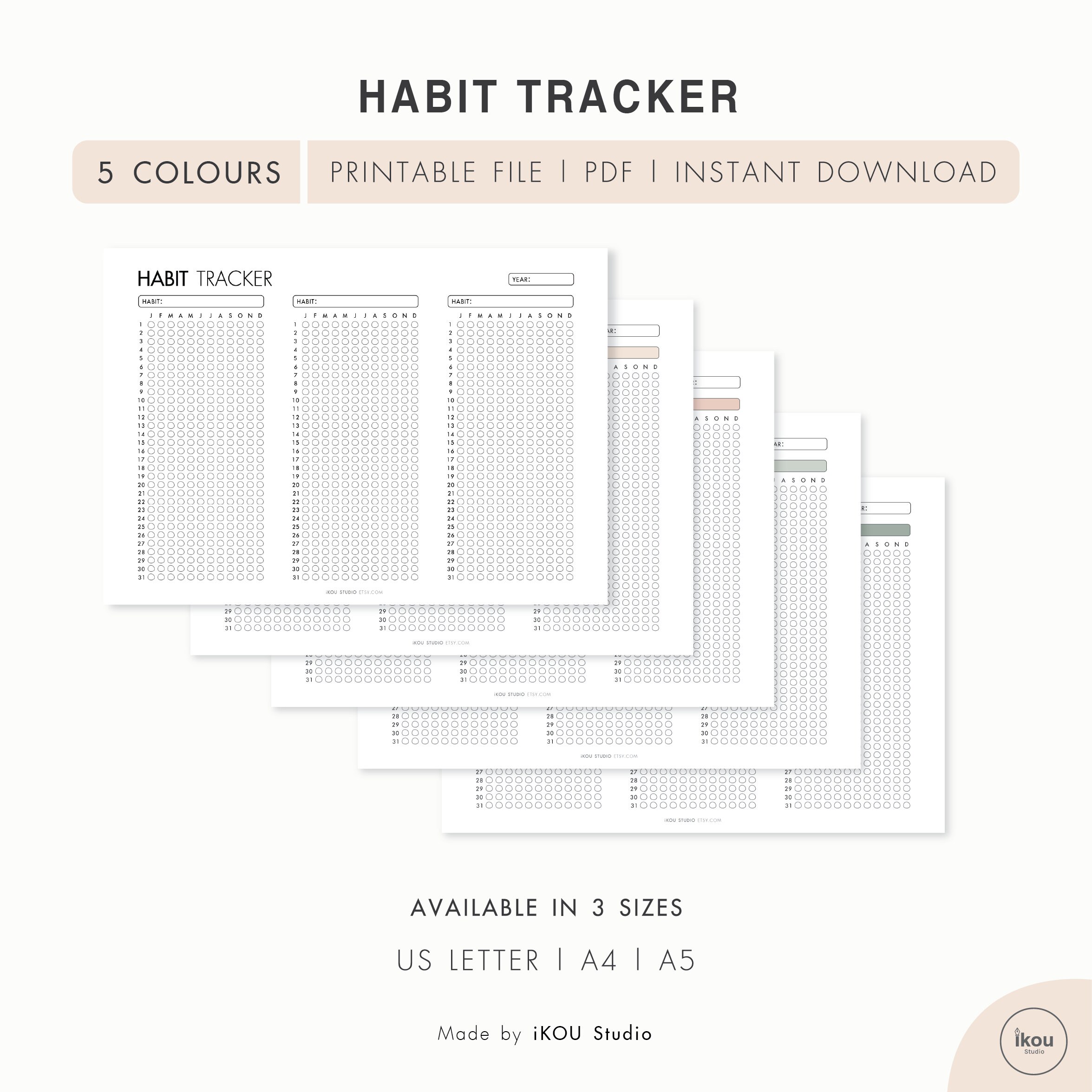 Habit Tracker Printable horizontal Yearly Routine Checklist, 31-day ...