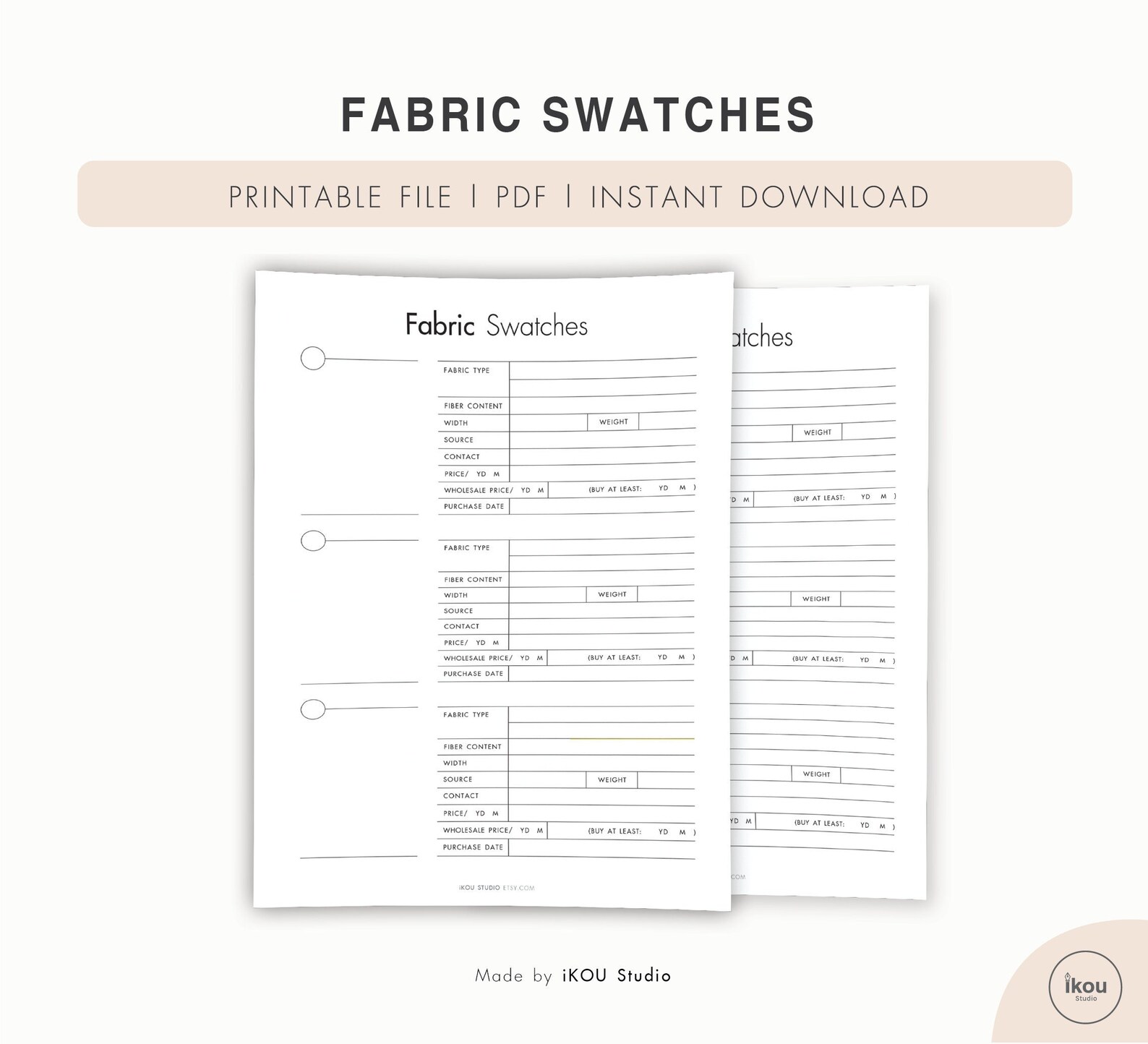 Printable Fabric Swatches Template | 2 Versions | PDF - A4 - A5 - US ...
