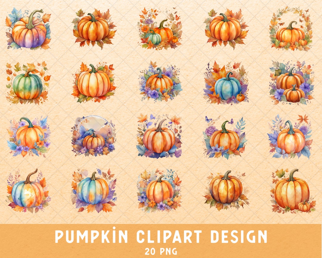 20 Halloween Pumpkin Clipart Bundle Watercolor Clipart - Etsy