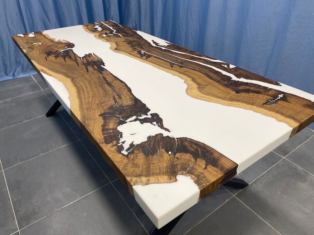 White Epoxy Table, Wood Epoxy Table, Live Edge Epoxy Resin Table, Epoxy ...