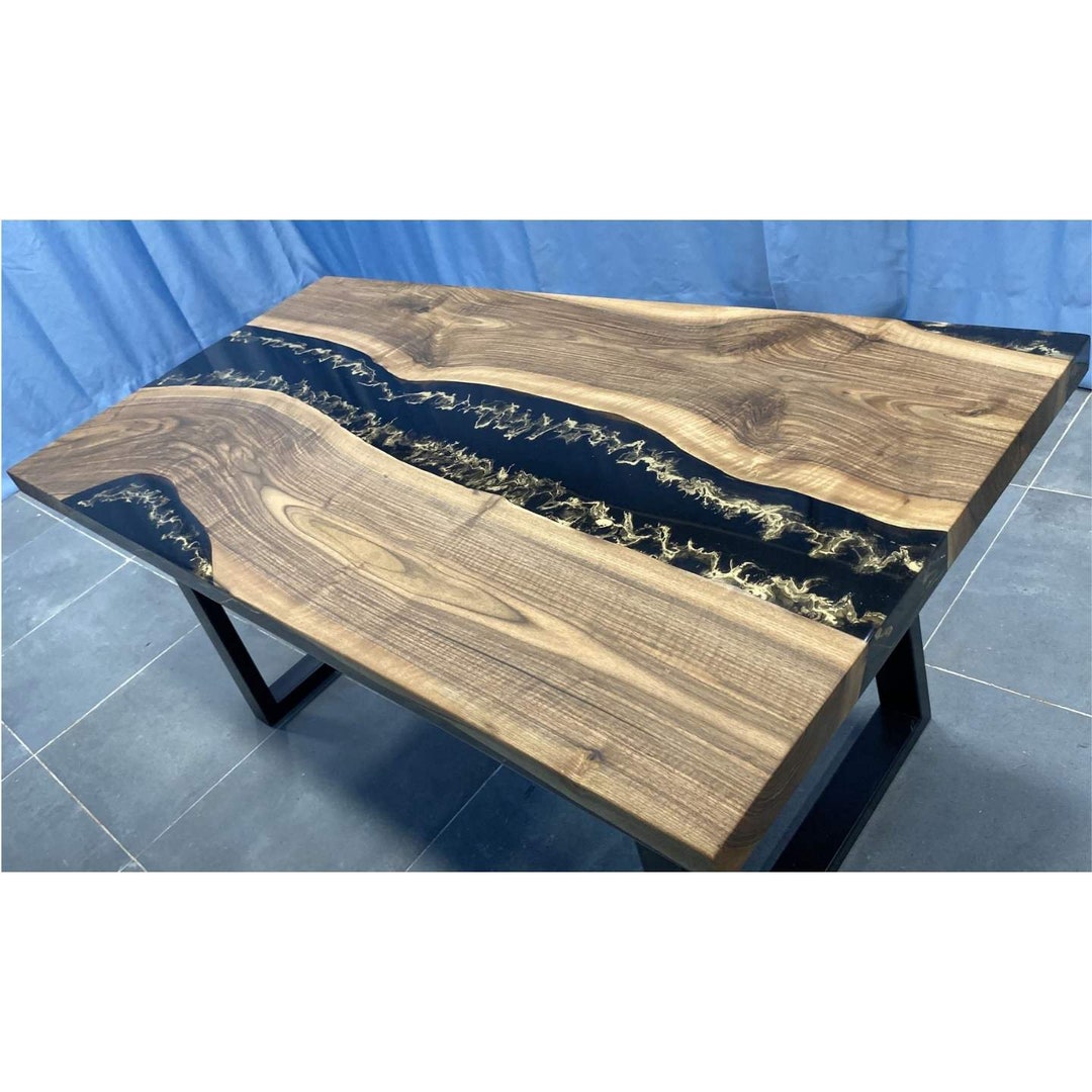 Live Edge Epoxy Walnut Table, Hanmade Resin Dining Table, %100 Epoxy ...