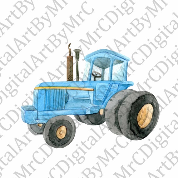 Blue Watercolor Tractor PNG Instant Digital Download - Etsy