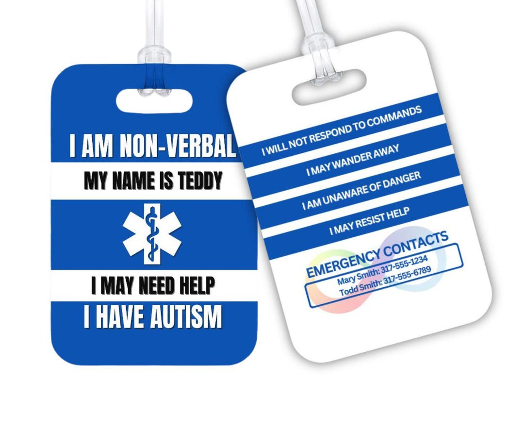 Autism Alert Tag | Non-verbal Emergency Help Card | Customize Emergency ...