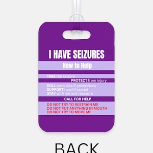 Epilepsy Medical Alert Tag | Seizure First Aid Instructions | Emergency ...