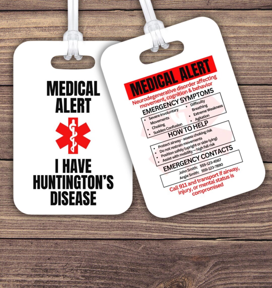 Huntington's Disease Medical Alert Tag: Emergency Information and ...