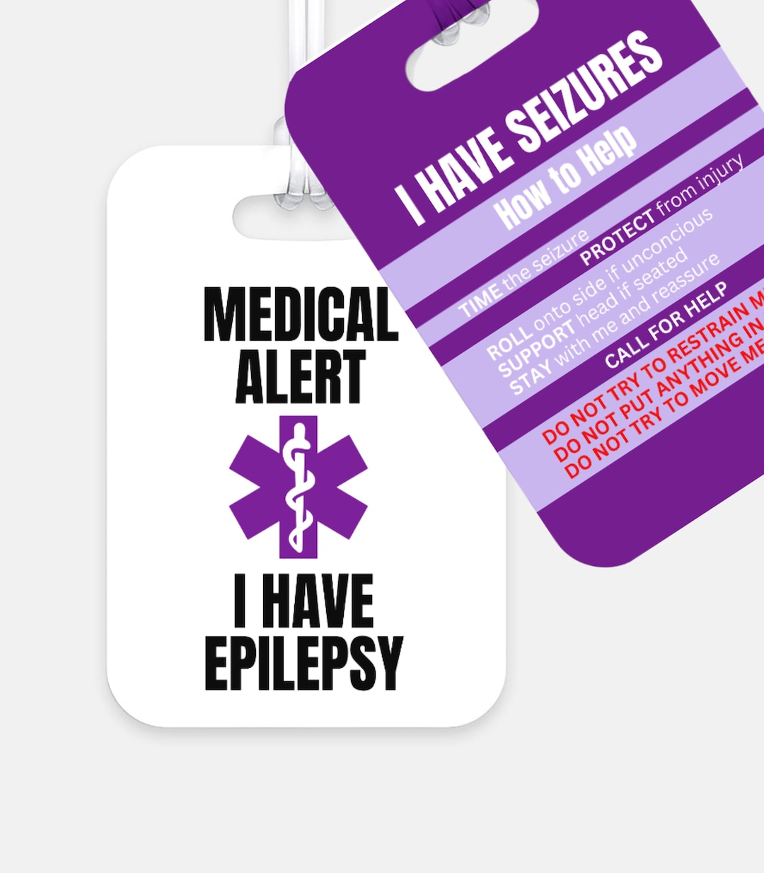 Epilepsy Medical Alert Tag | Seizure First Aid Instructions | Emergency ...