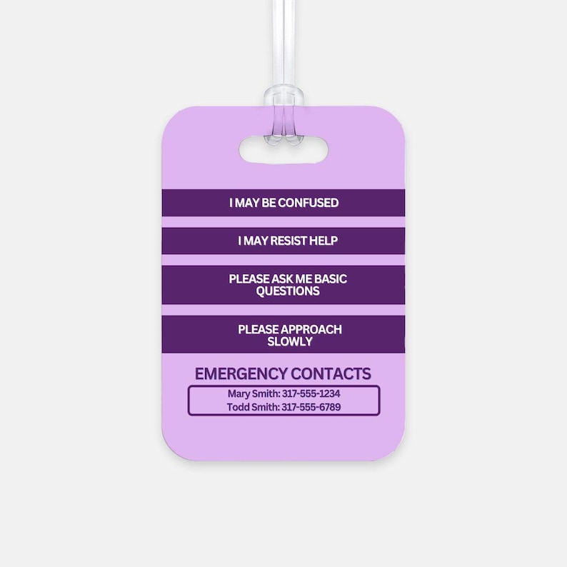 Alzheimers Emergency Medical Alert Tag | Dementia Awareness Tag ...