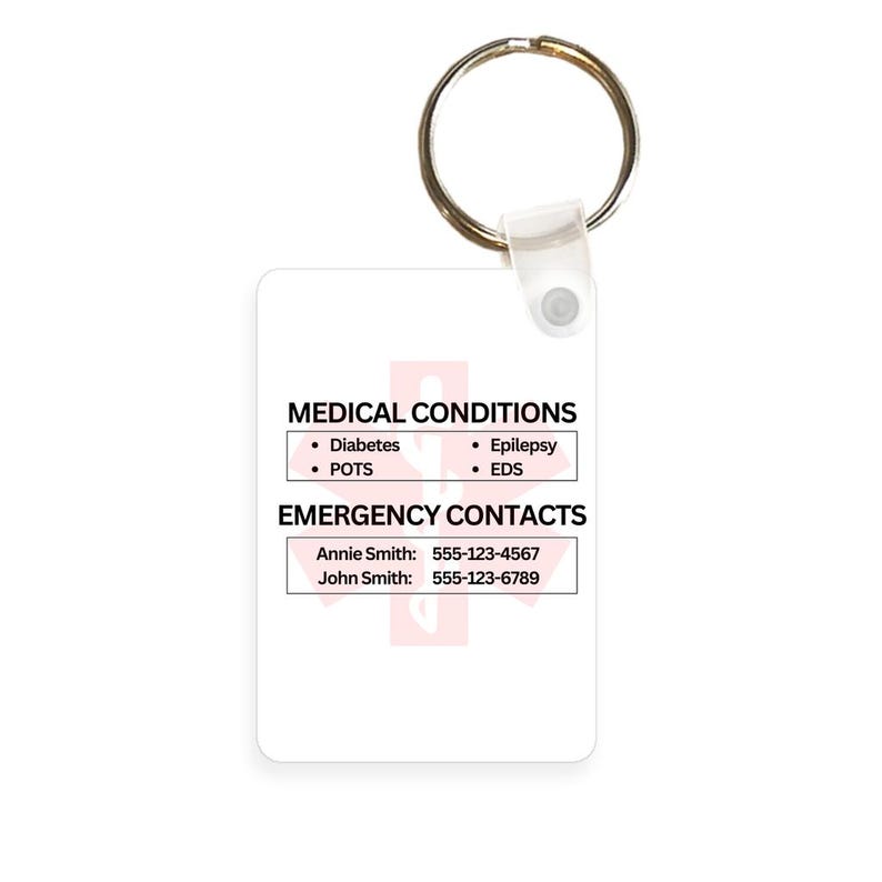 Medical Alert Key Chain - Personalize - Emergency Contact Alert Tag - Etsy