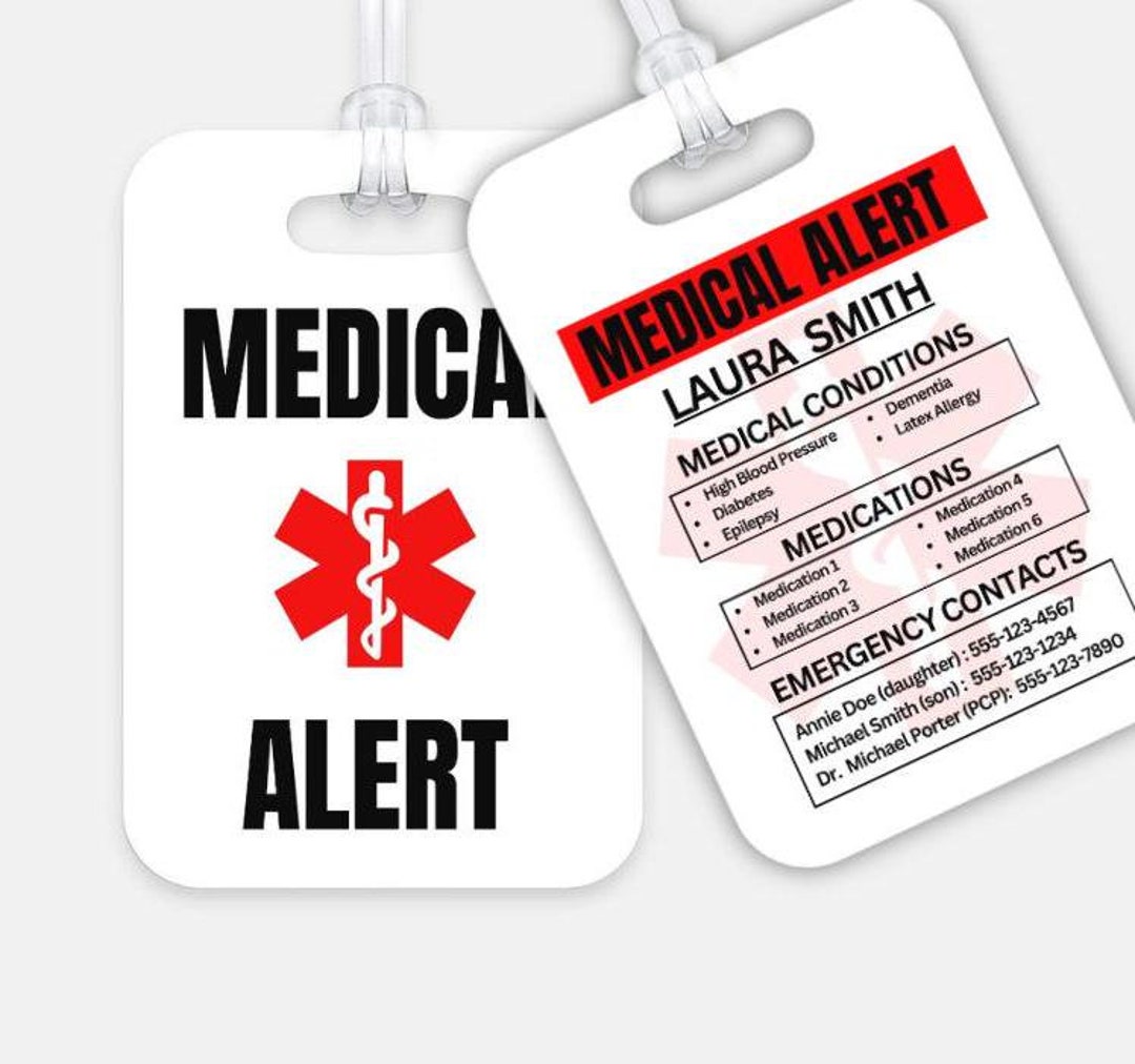 Medical Alert Tag | Emergency Help Card | Conditions and Medications ...