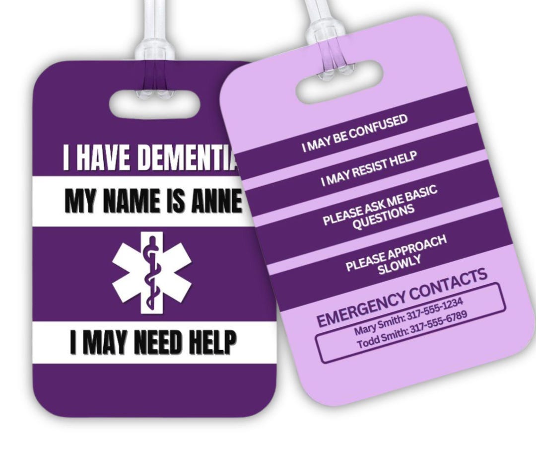 Dementia Emergency Medical Alert Tag | Dementia Awareness Tag ...