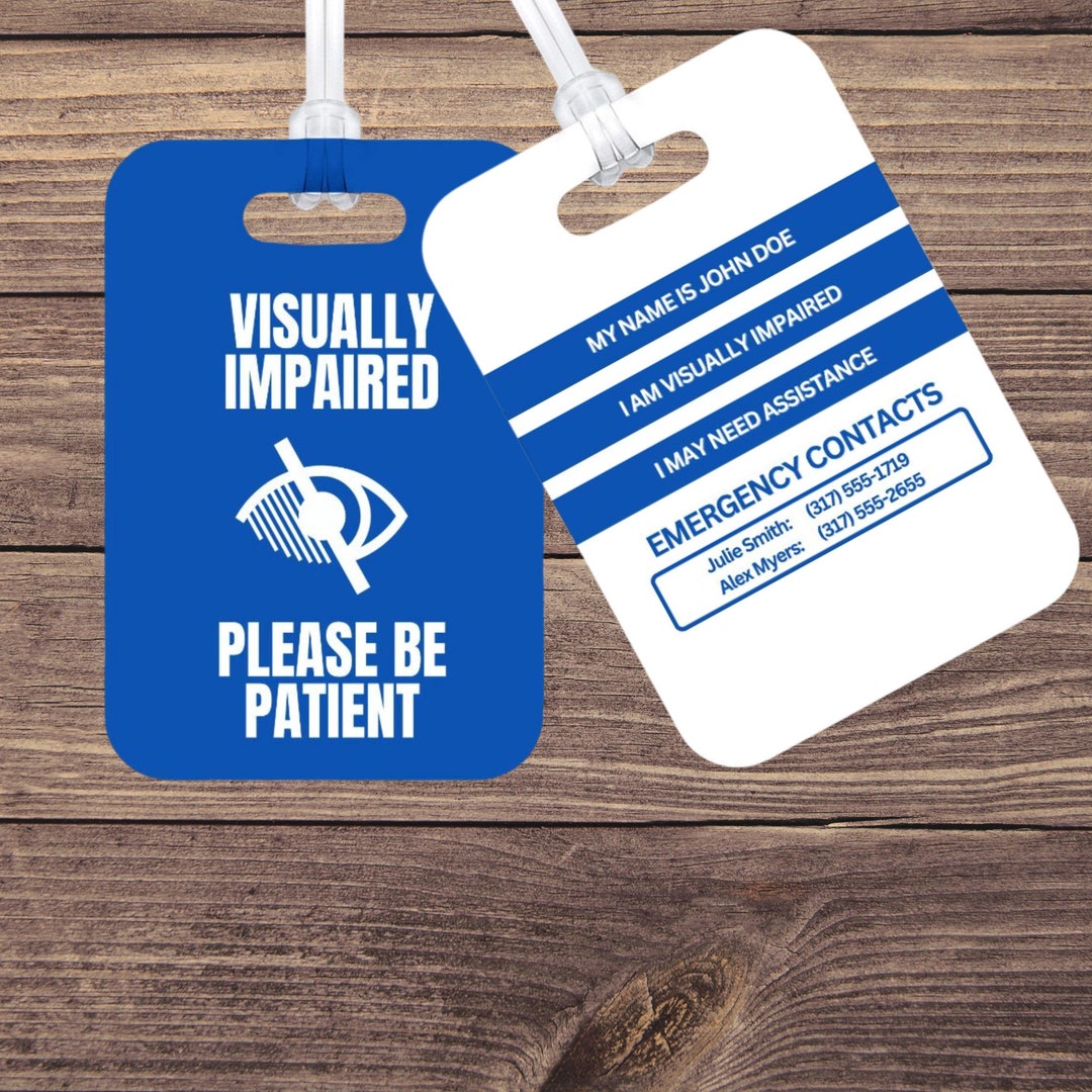 Visually Impaired Medical Alert Tag: Emergency Contact Card - Etsy