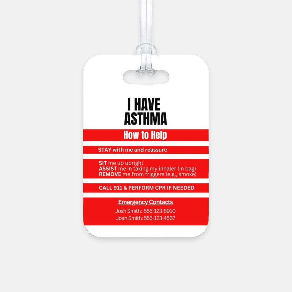 Personalized Asthma Medical Alert Tag: Emergency First Aid Card - Etsy