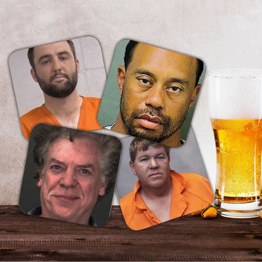 Golf Mugshot Coasters 4 Pack Tiger Woods Mugshot John Daly Scottie ...