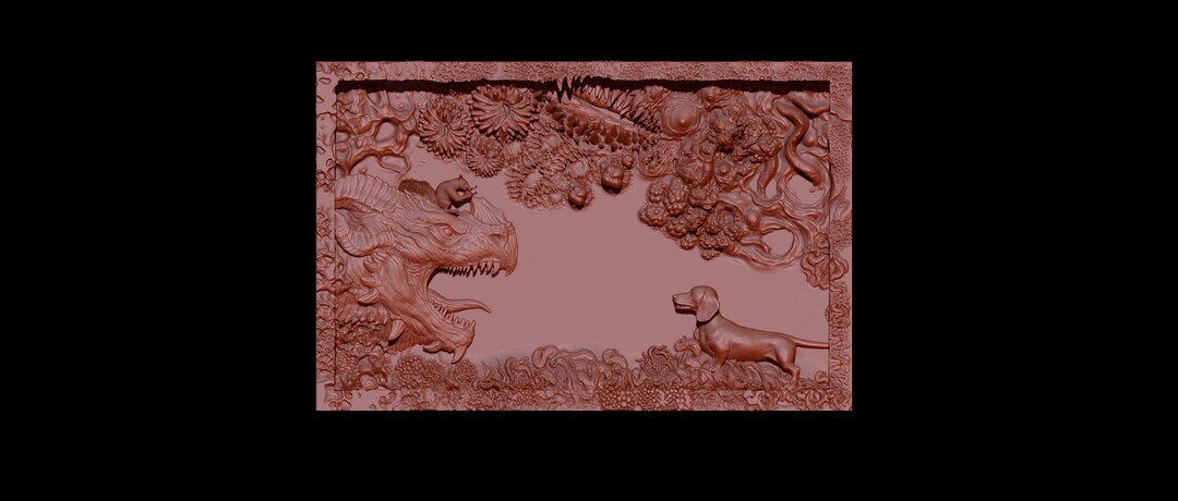 3d Relief File Obj of Dog Facing Dragon - Etsy