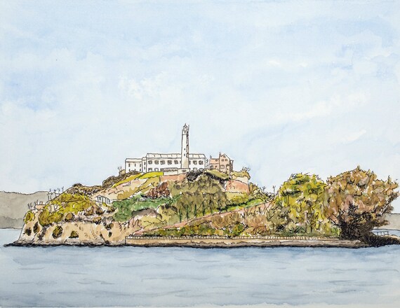 Watercolor Painting Landmark Giclee Print Watercolor Painting Alcatraz ...