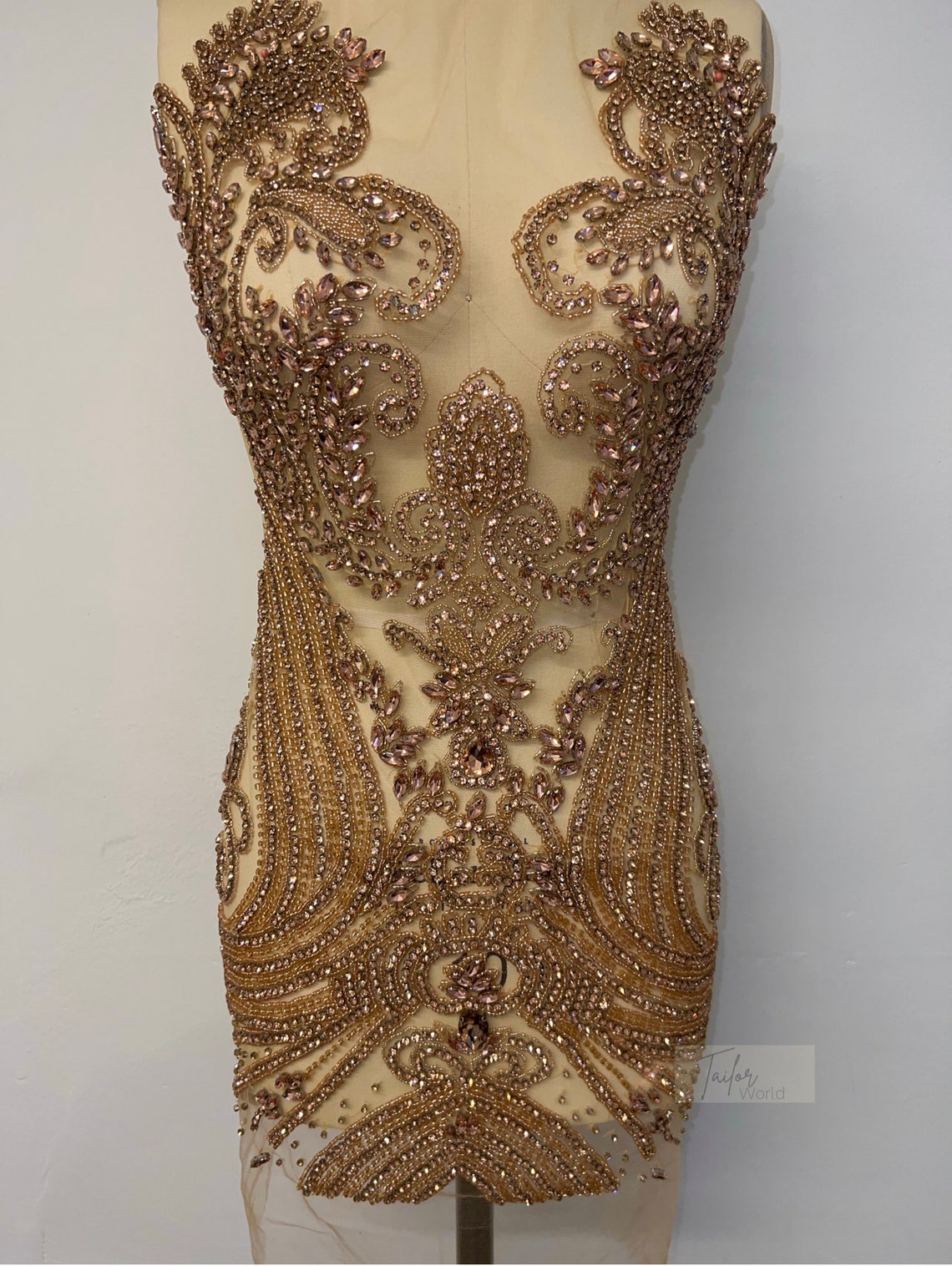 Haute Couture Rose Gold Large Full Body Rhinestone Appliqué - Etsy