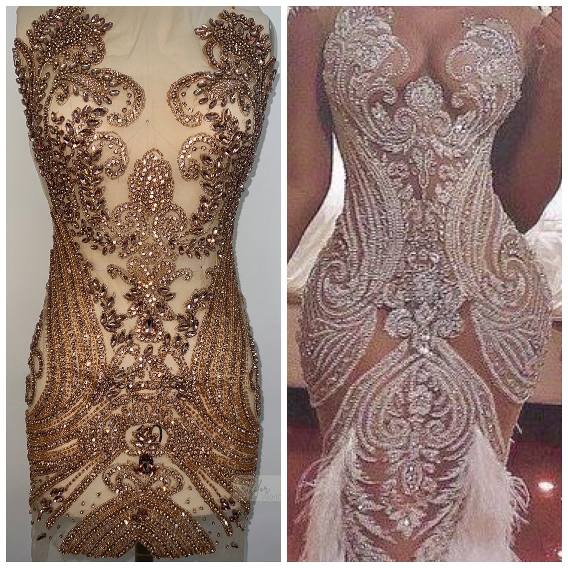 Haute Couture Rose Gold Large Full Body Rhinestone Appliqué - Etsy