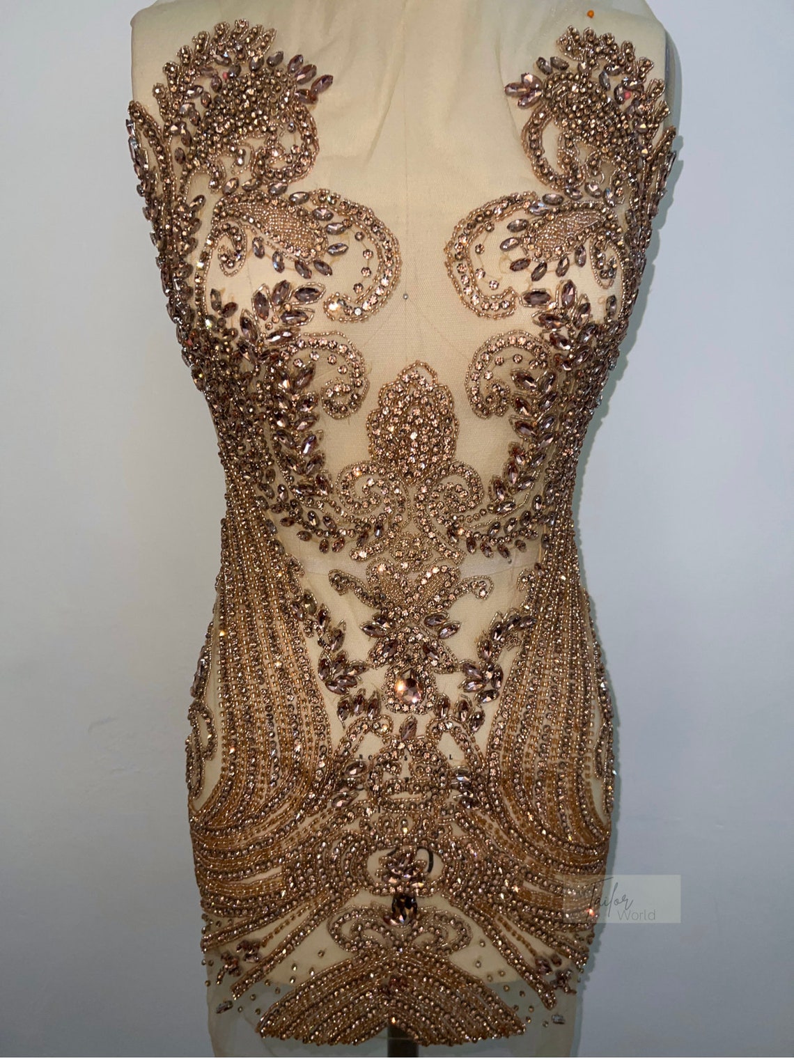 Haute Couture Rose Gold Large Full Body Rhinestone Appliqué - Etsy