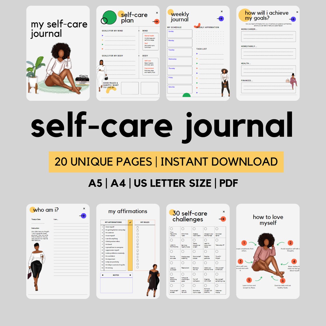 Self-care Journal Printable, Self-love Journal, Mental Health Worksheet ...