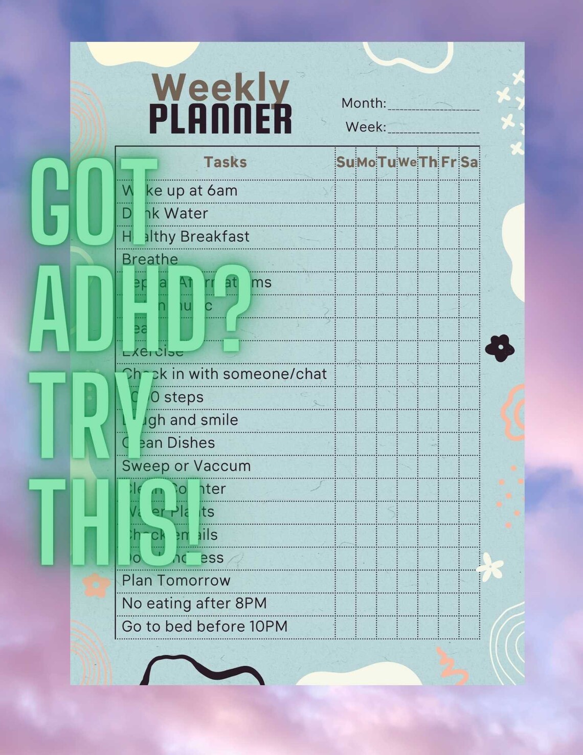 ADHD Daily Task List Daily Planner Prioritize Tasks Block Time Organize ...