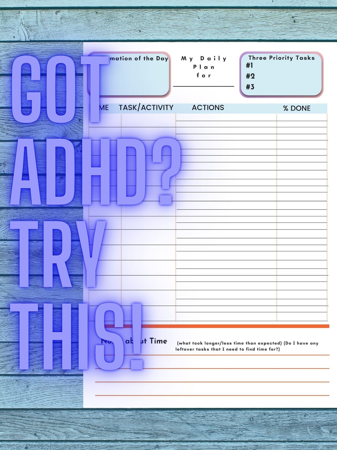 ADHD Daily Planner Daily Planner Prioritize Tasks Block Time Organize ...