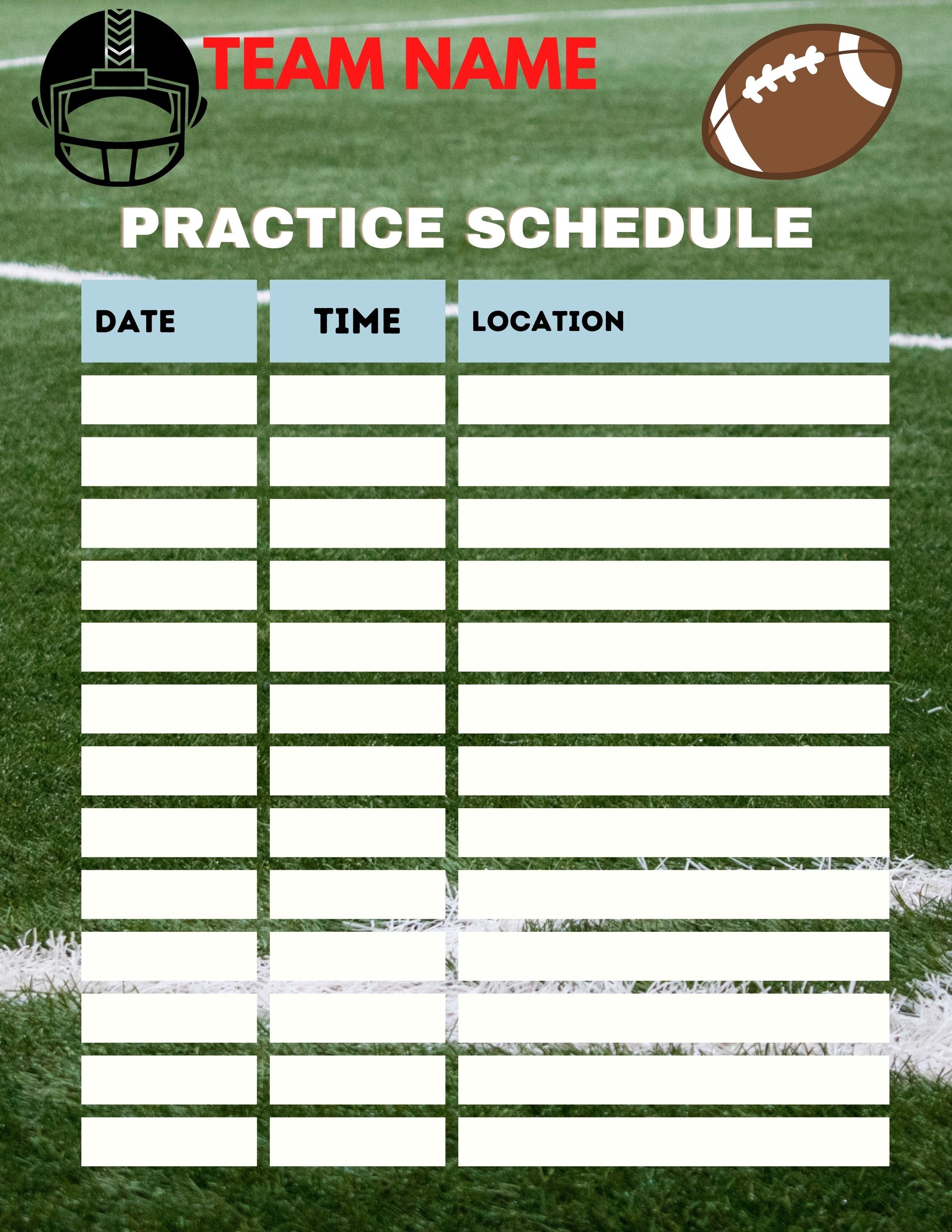 Fill and Print Football Practice Schedule/digital Download/ /fillable ...
