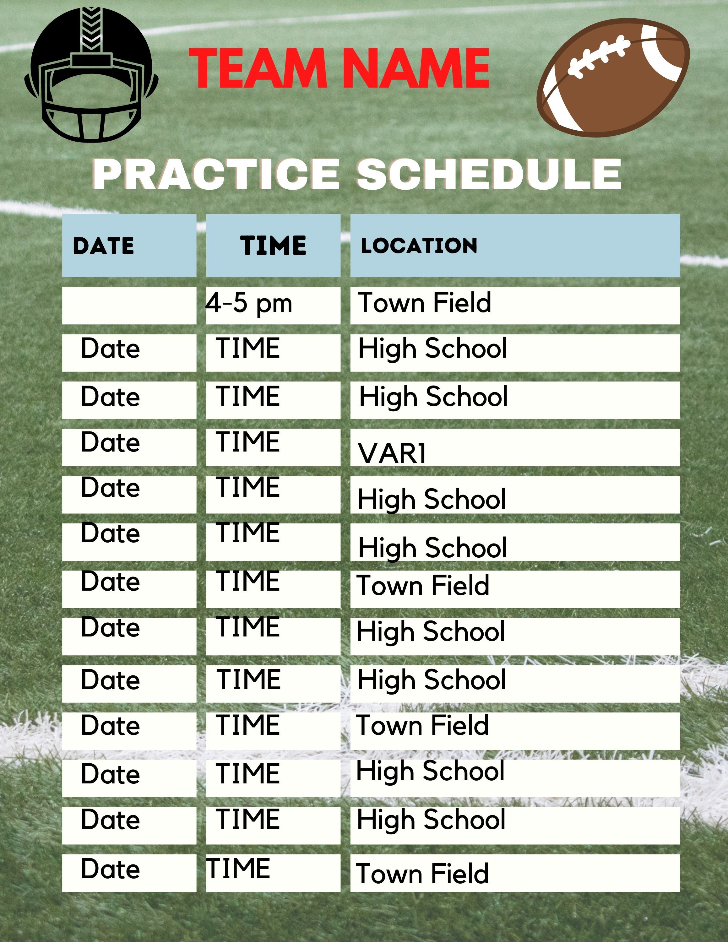 Fill and Print Football Practice Schedule/digital Download/ /fillable ...