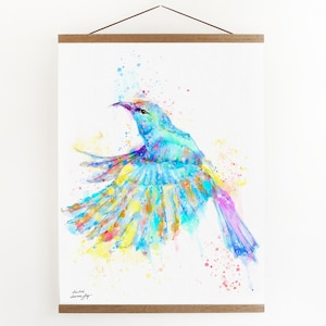 Sunbird | Hanging Canvas Colorful Cute Animal Watercolor Ink Nursery ...