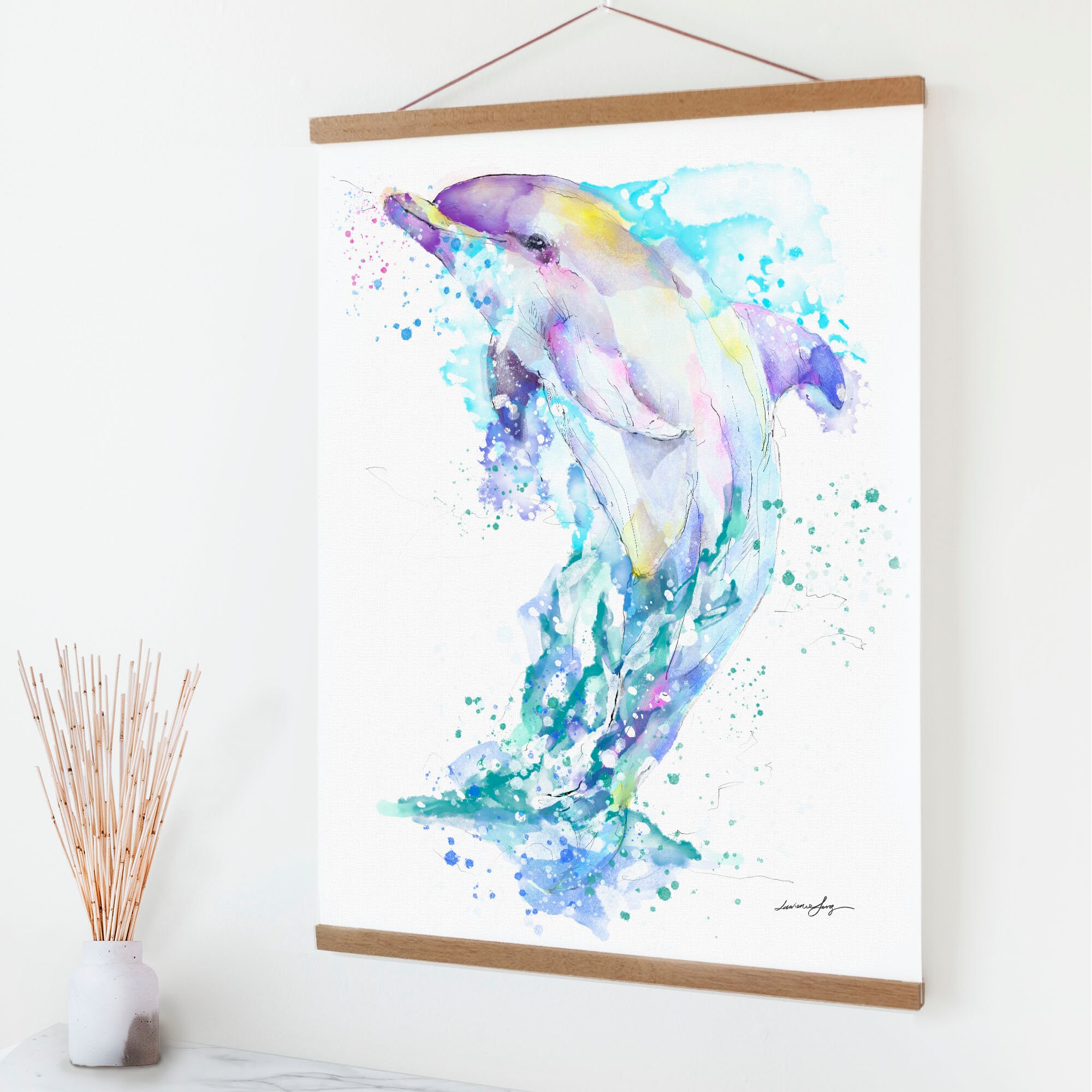 Dolphin Leaping From Ocean Waves | Hanging Canvas Colorful Cute Animal ...