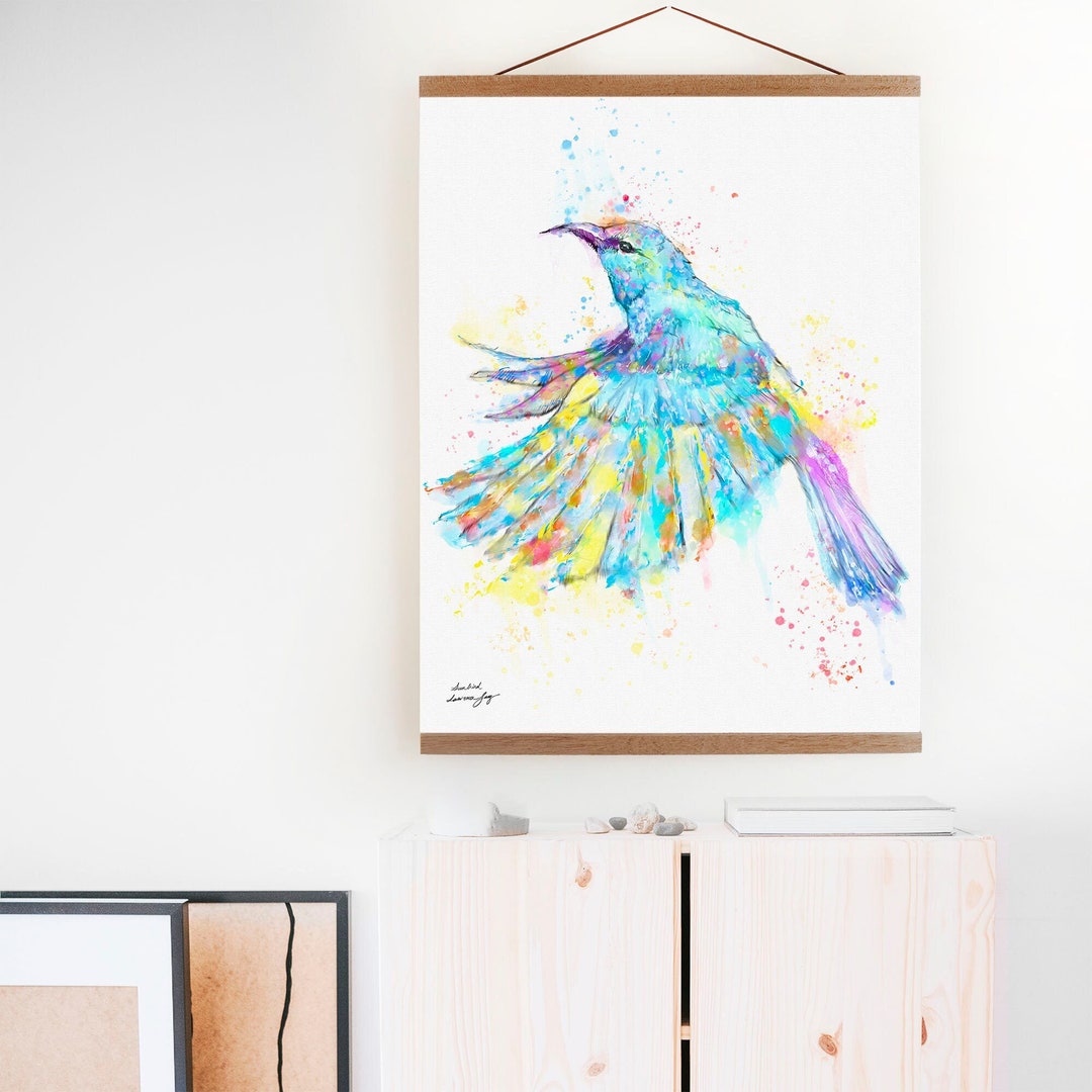 Sunbird Hanging Canvas Colorful Cute Animal Watercolor Ink - Etsy