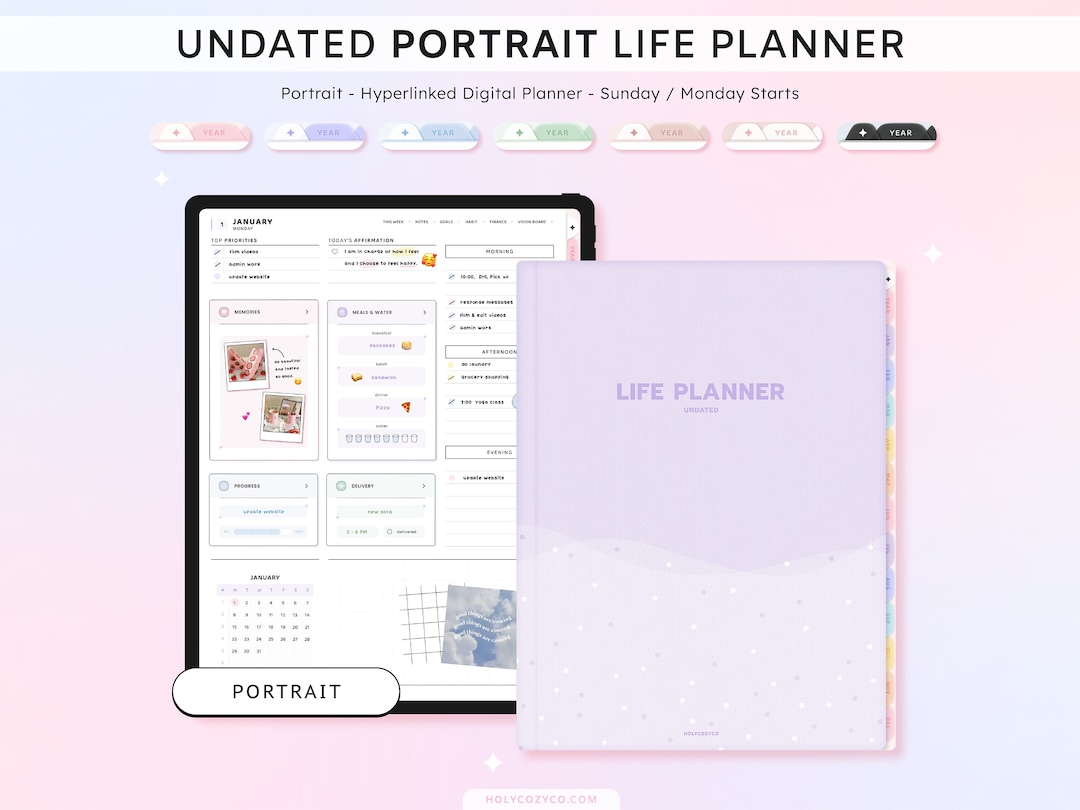 Undated Digital Life Planner: Digital Planning - Portrait (PDF) - Etsy