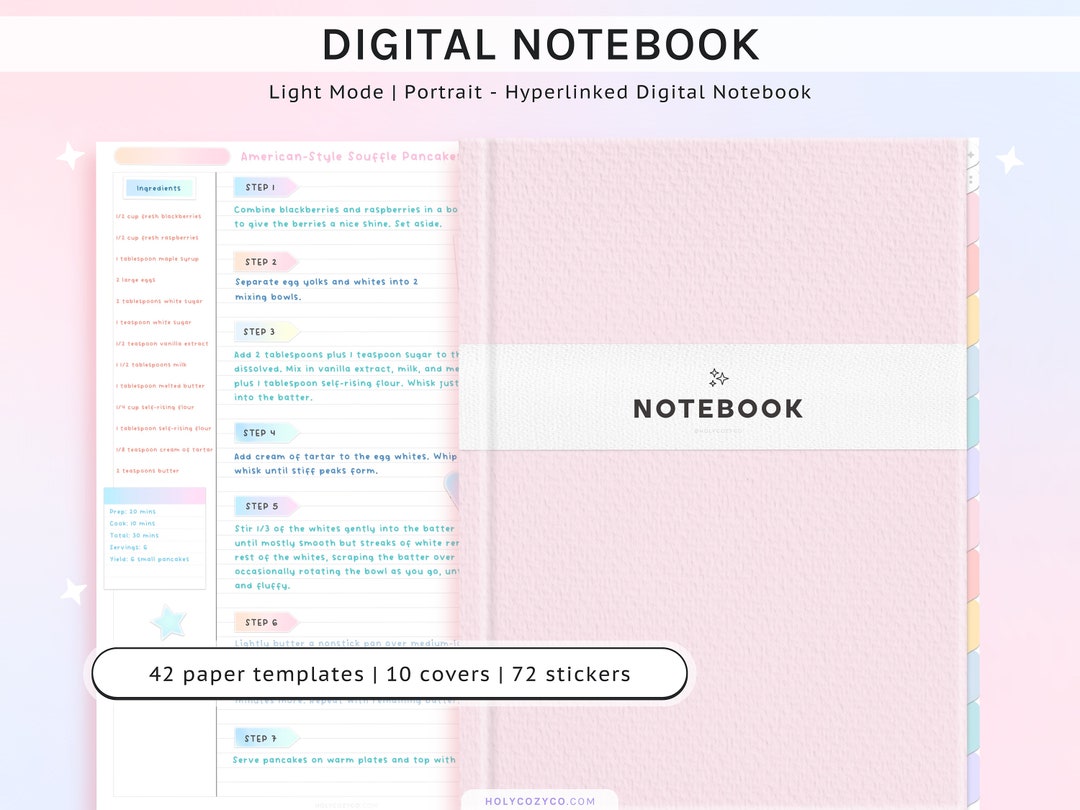 Light Mode Digital Notebook: Portrait With Stickers (PDF) - Etsy