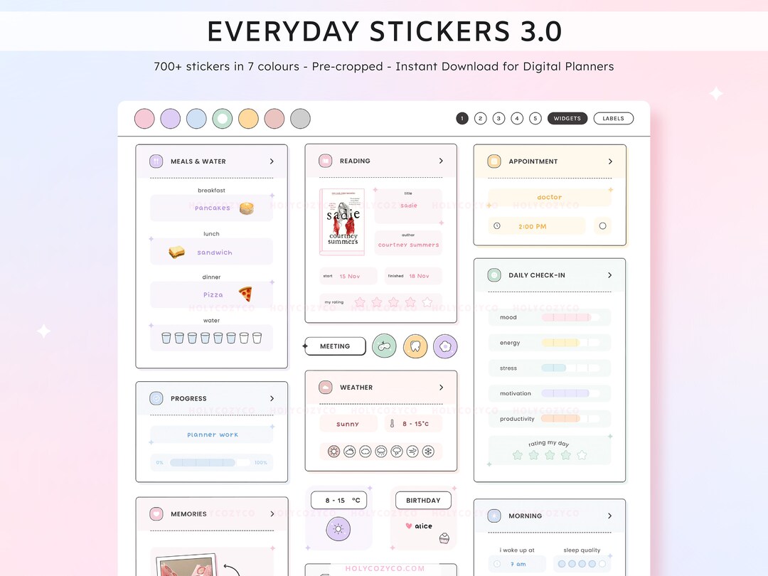Pastel Rainbow Digital Planner Stickers: Goodnotes Widgets (digital ...