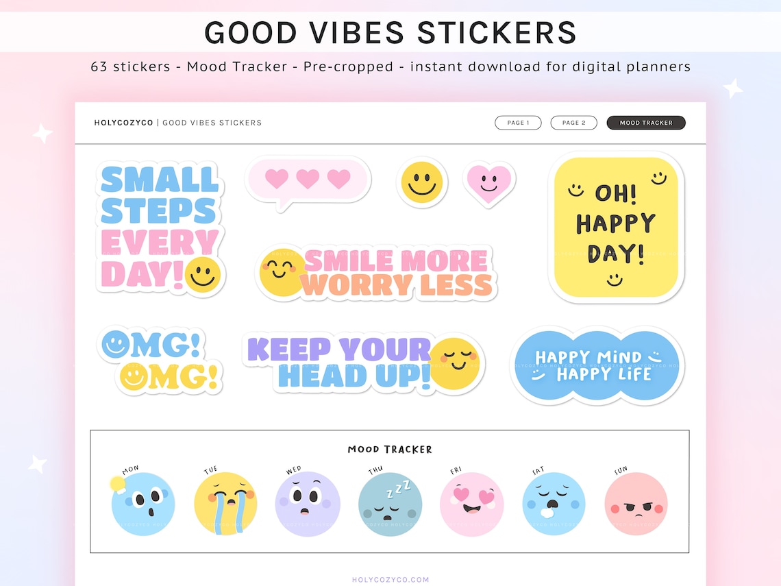 Good Vibes Stickers & Mood Tracker Digital Stickers - Etsy