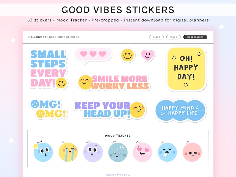 Good Vibes Stickers & Mood Tracker Digital Stickers - Etsy