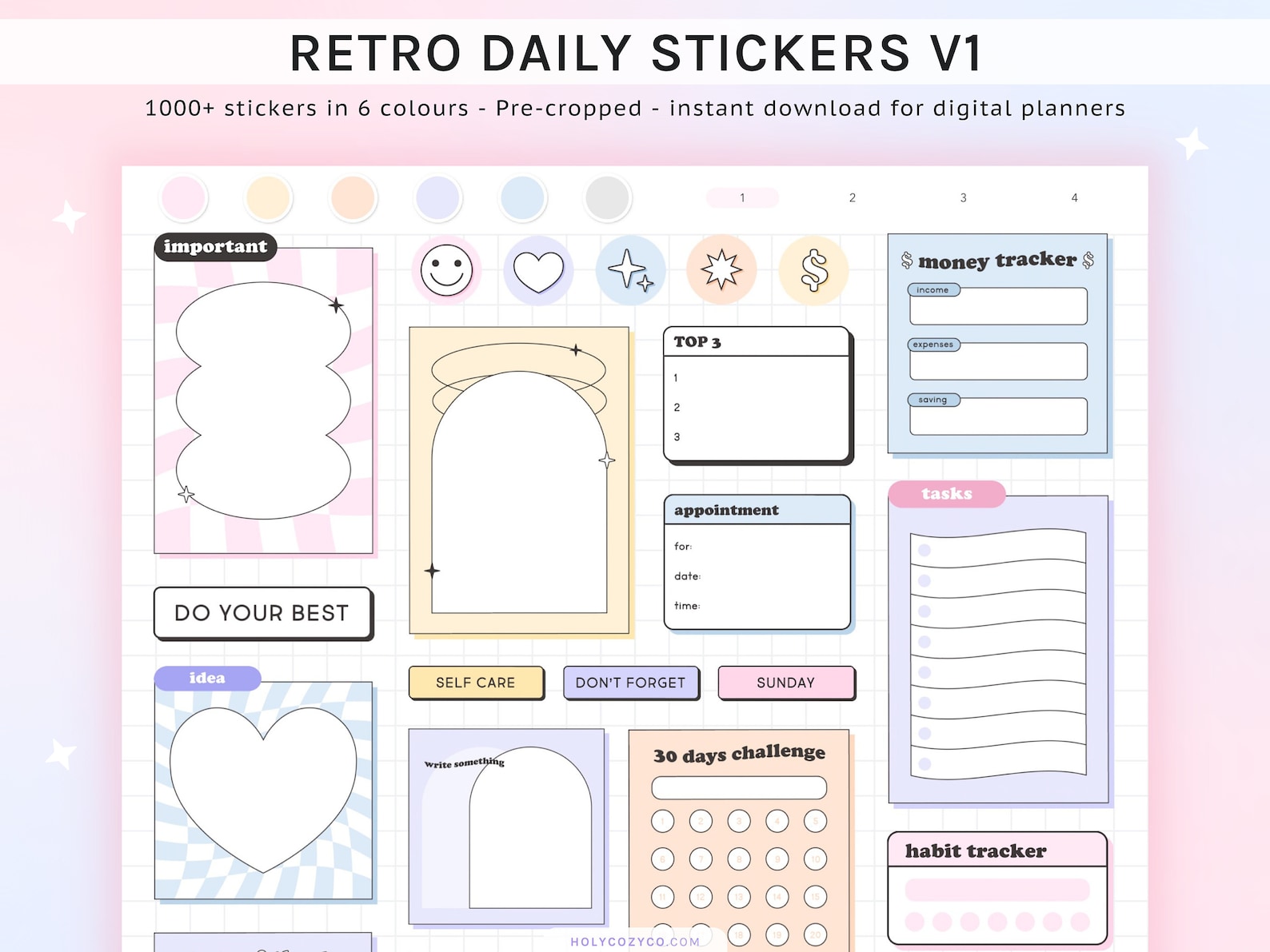 Retro Daily Digital Stickers Goodnotes Sticker Book Digital - Etsy