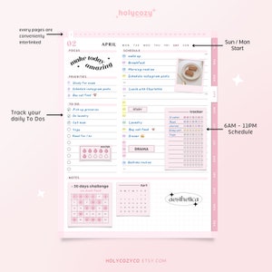 Pink Daily Digital Planner Pad: Hourly Schedule, Stickers (PDF) - Etsy
