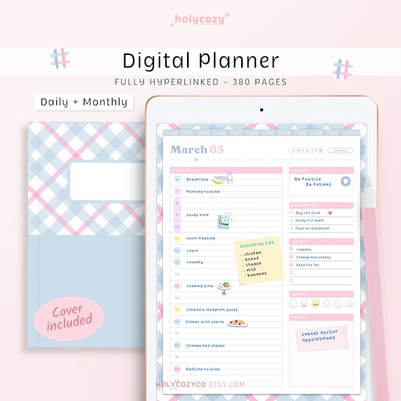 Digital Planner Daily Pad Monthly Planner Hourly Schedule | Etsy