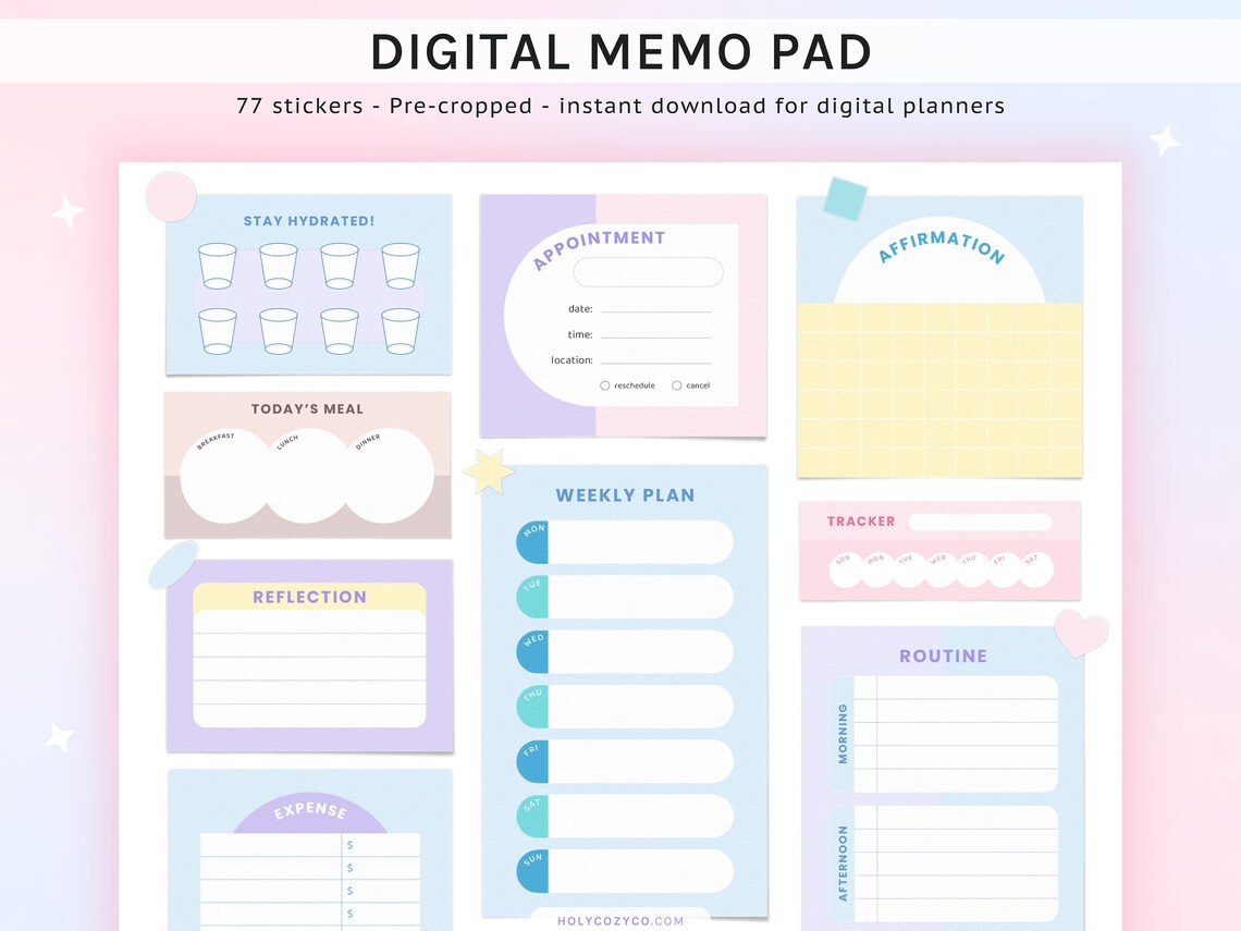 Digital Planner Sticky Notes Sticker for Goodnotes Pastel - Etsy
