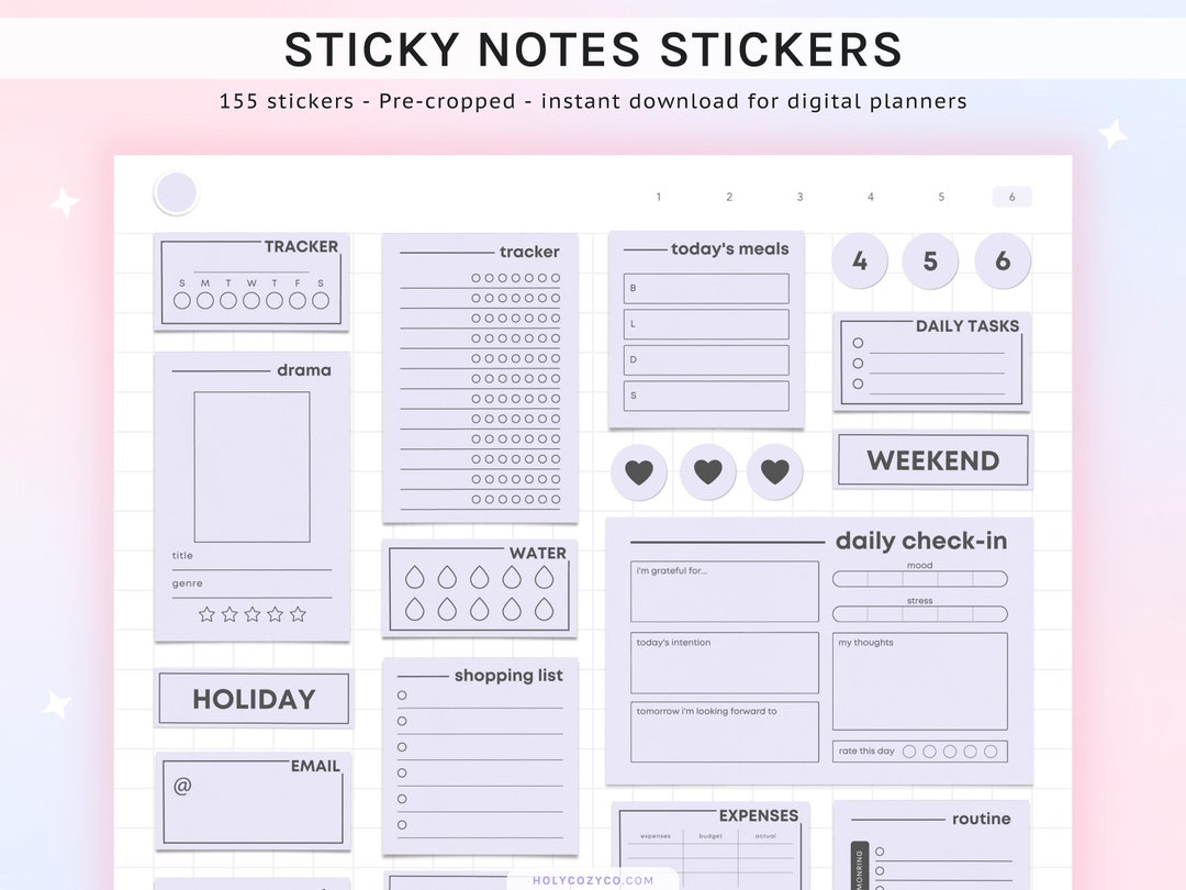 Purple Sticky Notes Digital Sticker Book for Goodnotes Planner Widgets ...