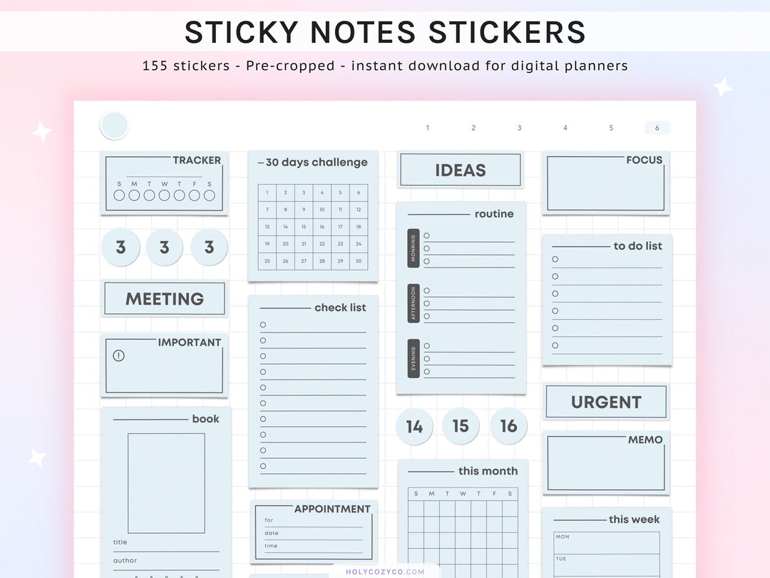 Blue Sticky Notes Digital Sticker Book for Goodnotes Planner Widgets ...