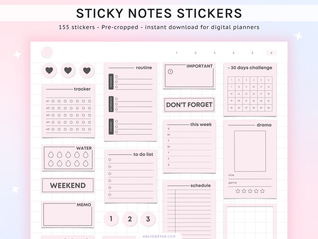 Pink Sticky Notes Digital Sticker Book for Goodnotes Planner Widgets ...