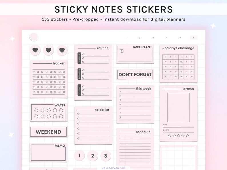 Pink Sticky Notes Digital Sticker Book: Goodnotes Planner Widgets (pngs ...